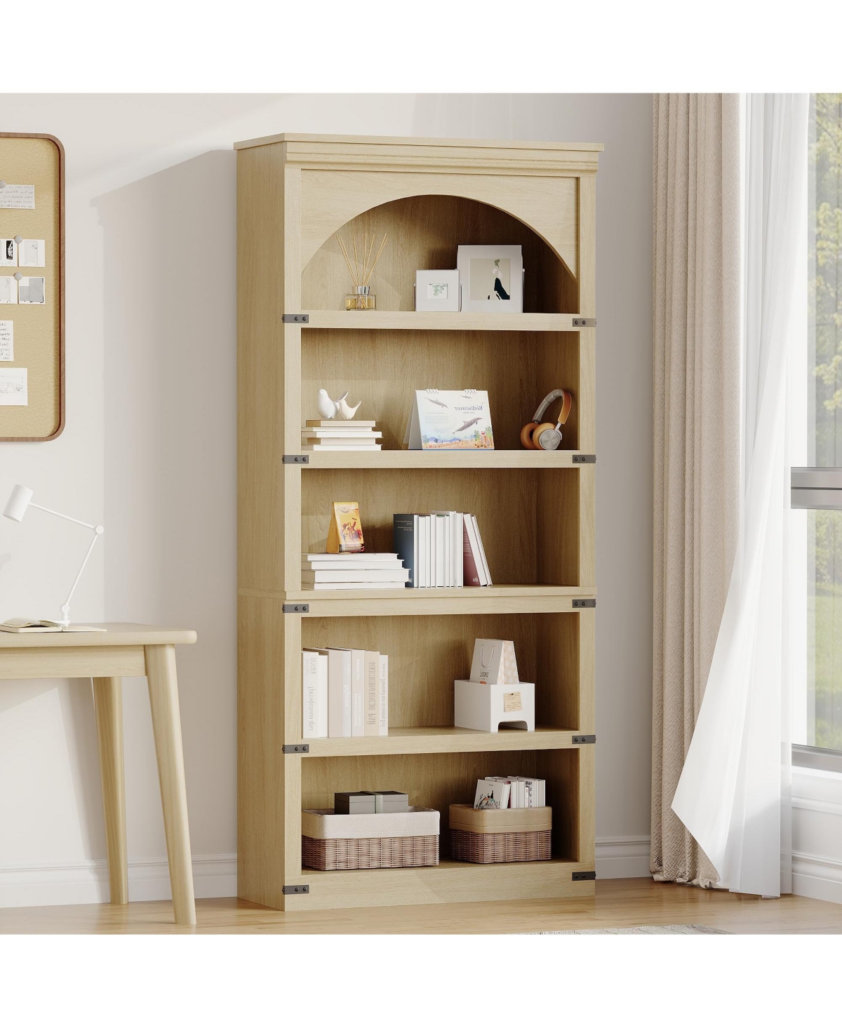 Click here for homfan Farmhouse Arched Bookcase  68.7 Inch Tall B... prices