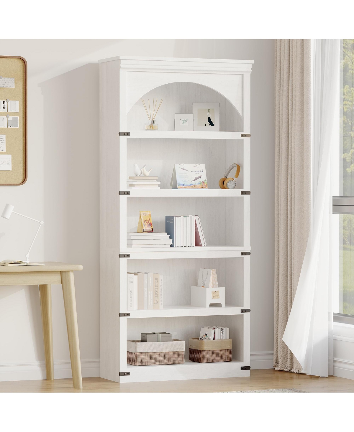 Click here for homfan Farmhouse Arched Bookcase  68.7 Inch Tall B... prices