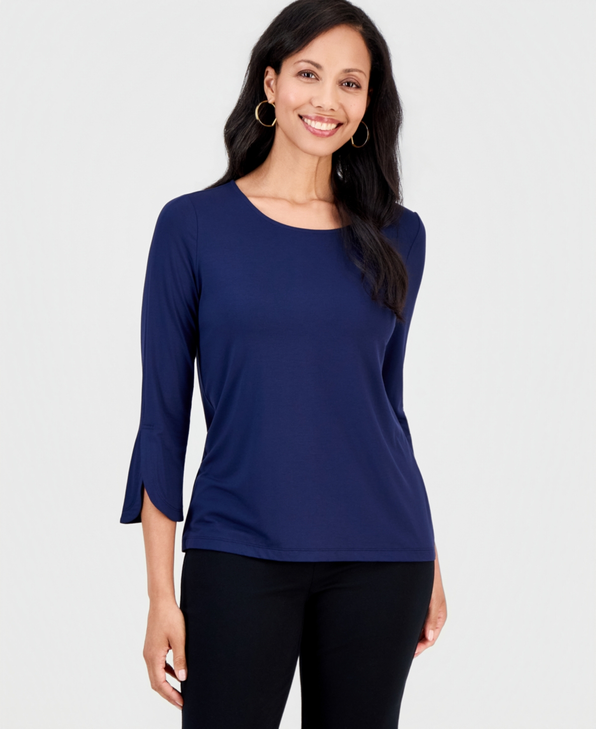 Click here for Jm Collection Womens 3/4-Length Tulip Sleeve Scoop... prices
