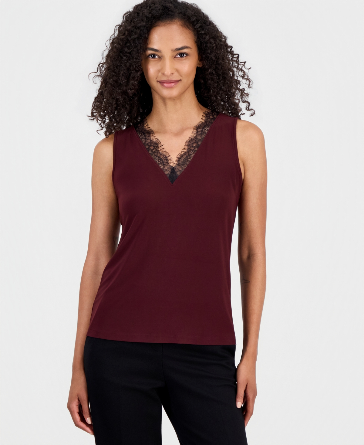 Click here for Anne Klein Womens Lace-Trim-v-Neck Tank Top - Baro... prices