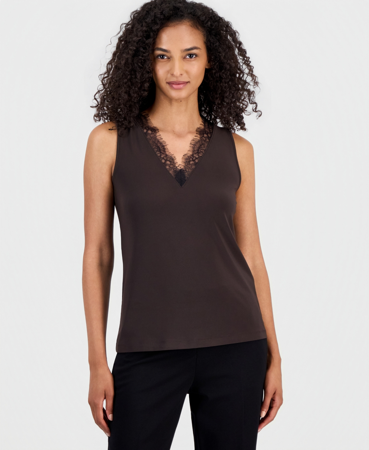 Click here for Anne Klein Womens Lace-Trim-v-Neck Tank Top - Deep... prices