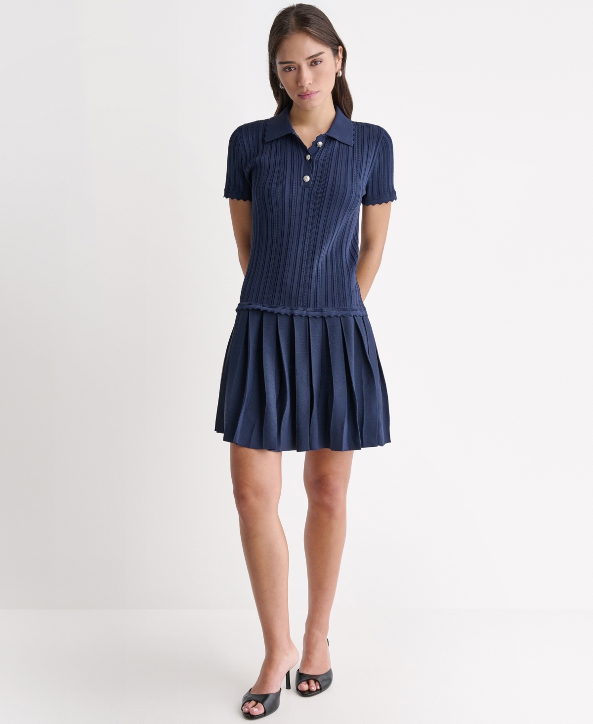 Click here for Bcbg Womens Short-Sleeve Pleated Drop-Waist Sweate... prices