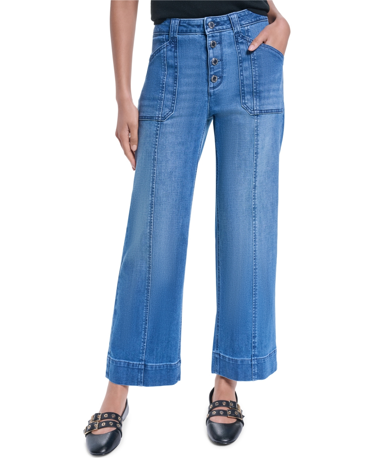 Click here for Karl Lagerfeld Paris Petite Button-Fly Jeans - Ste... prices