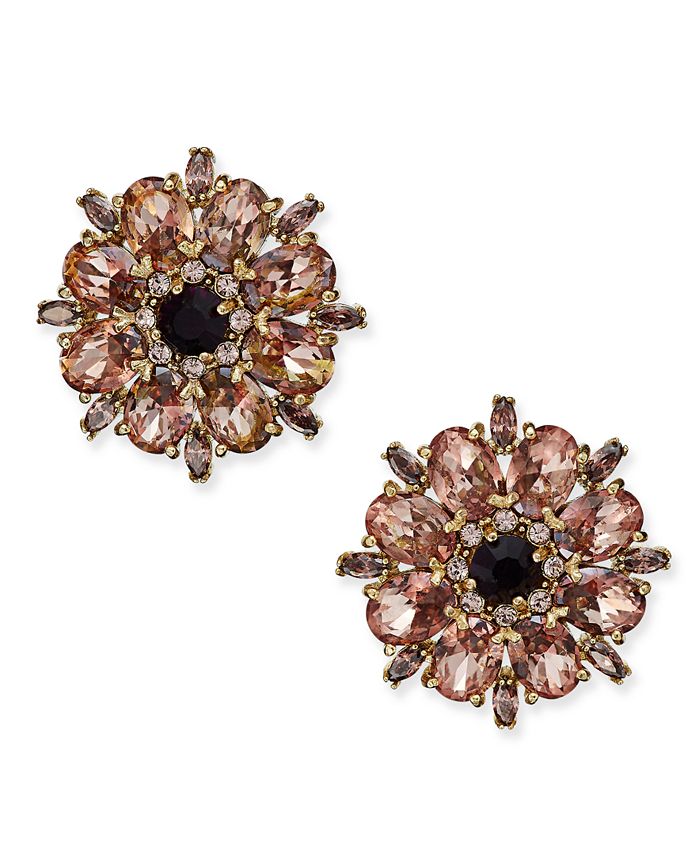 kate spade new york Gold-Tone Crystal Flower Stud Earrings - Macy's