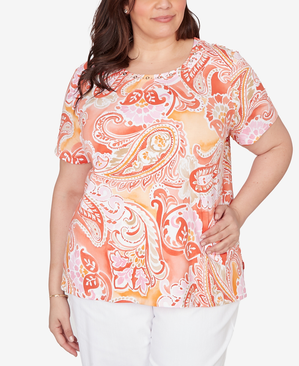 Click here for Alfred Dunner Plus Size Paisley Beaded Neck Pleate... prices