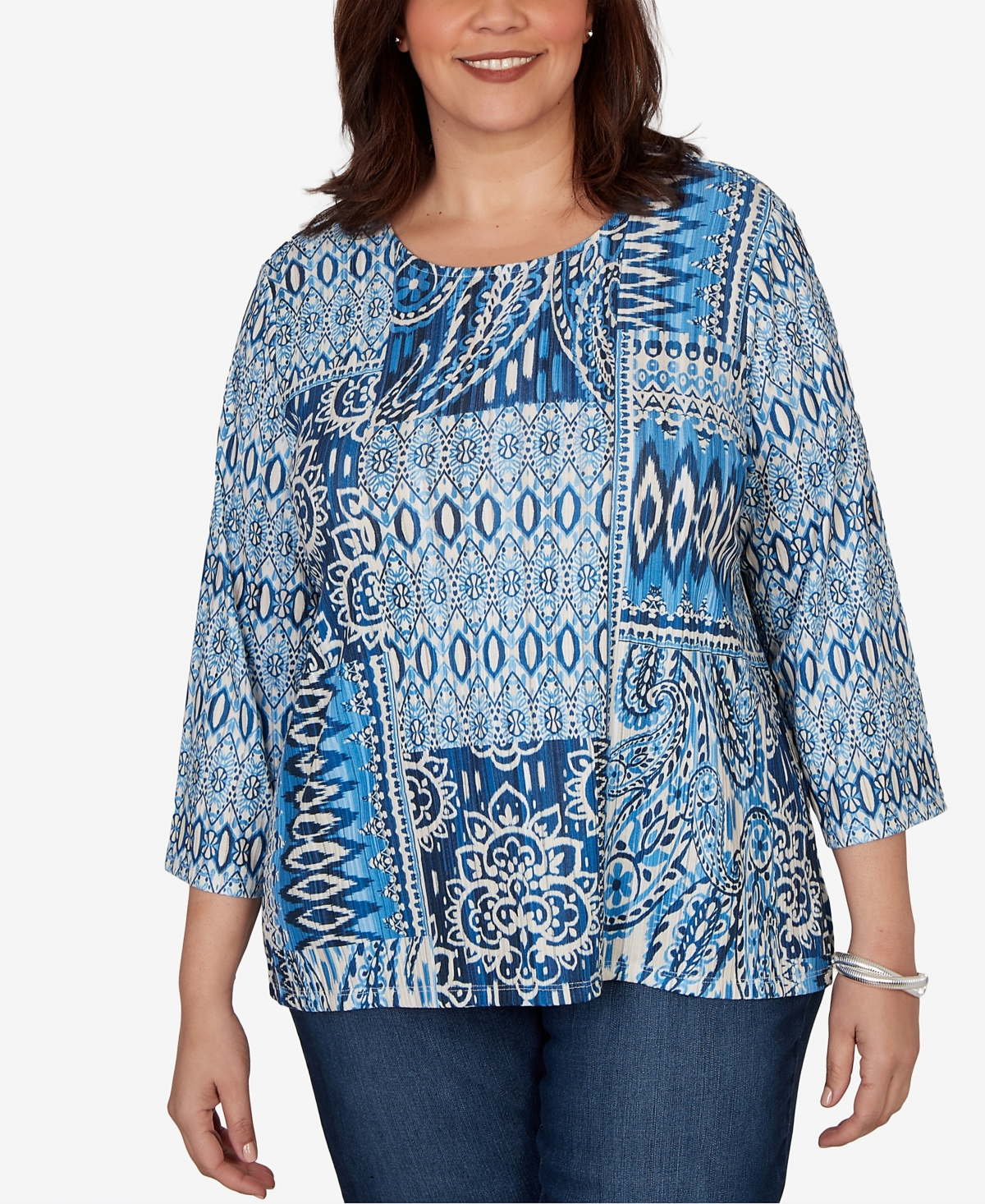 Click here for Alfred Dunner Plus Size Medallion Navy Patchwork K... prices