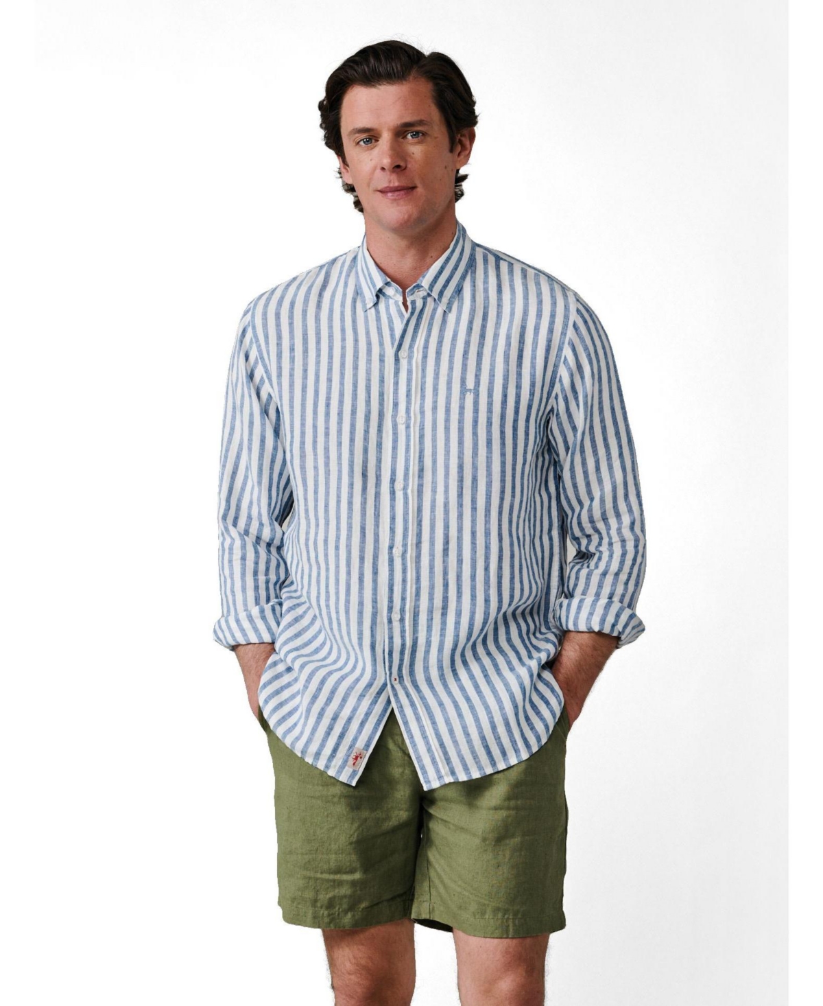 Click here for Aubin Mens Worlaby Linen Long Sleeve Shirt - Blue... prices