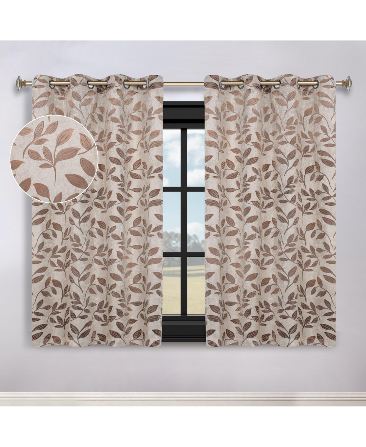 Click here for Superior Modern Leaves 2 Curtain Panels Set with G... prices