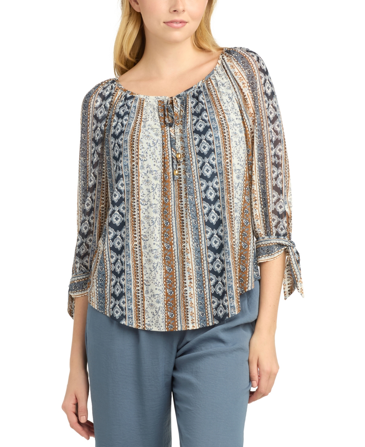 Click here for Bcx Juniors Printed Mesh Peasant Top - Pat D prices