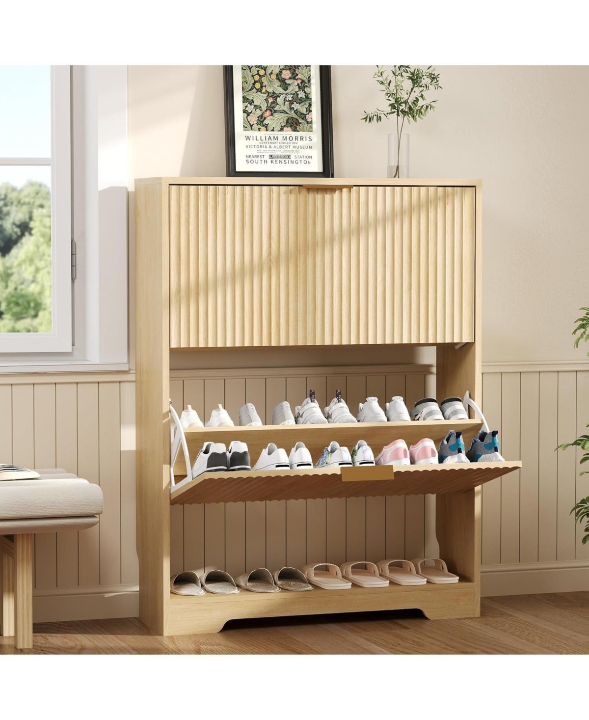Click here for homfan Fluted Shoe Cabinet for Entryway with 2 Fli... prices