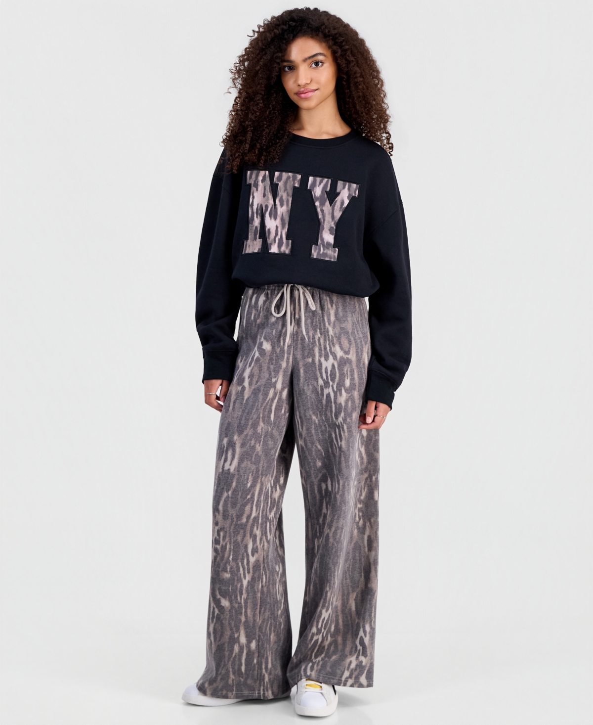 Click here for Almost Famous Juniors Leopard-Print Wide-Leg Sweat... prices