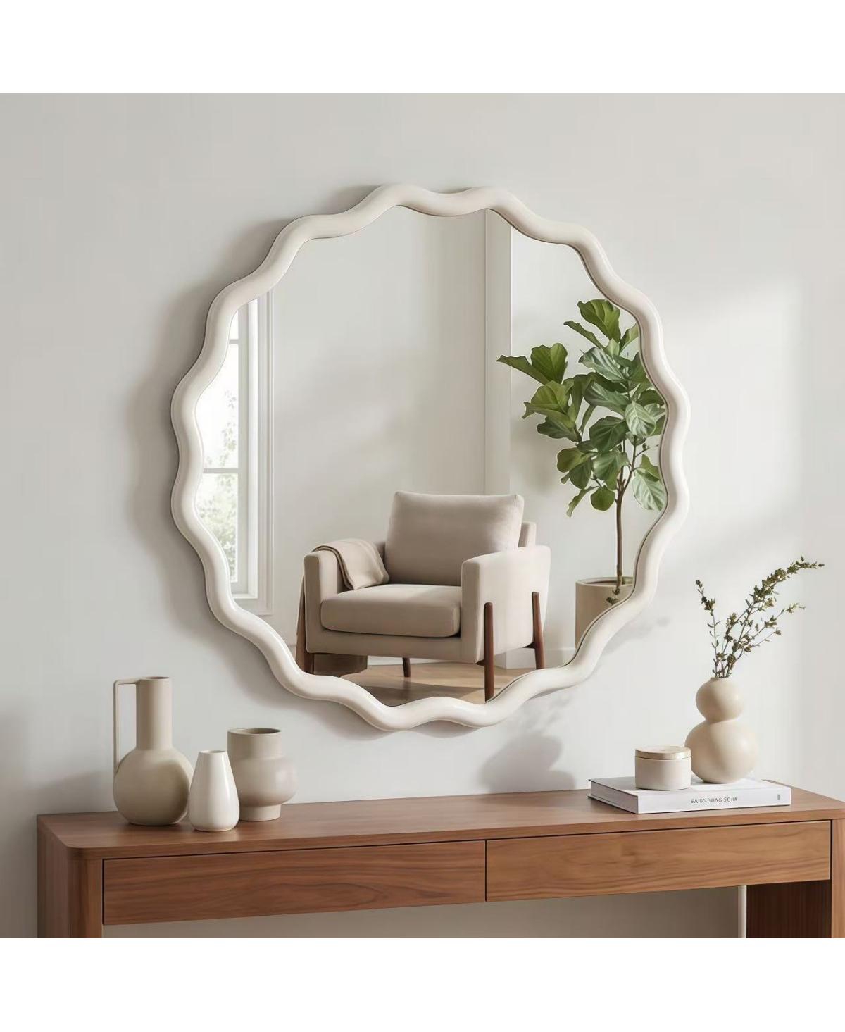Click here for Laoties 24 Round Wavy Wood Frame Accent Mirror for... prices