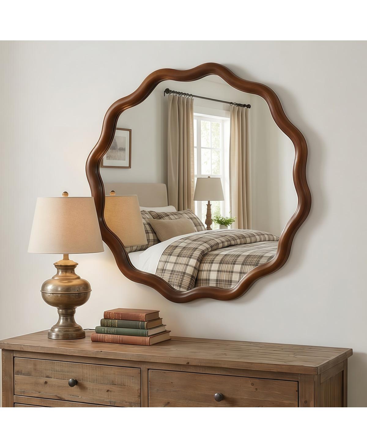 Click here for Laoties 24 Round Wavy Wood Frame Accent Mirror for... prices