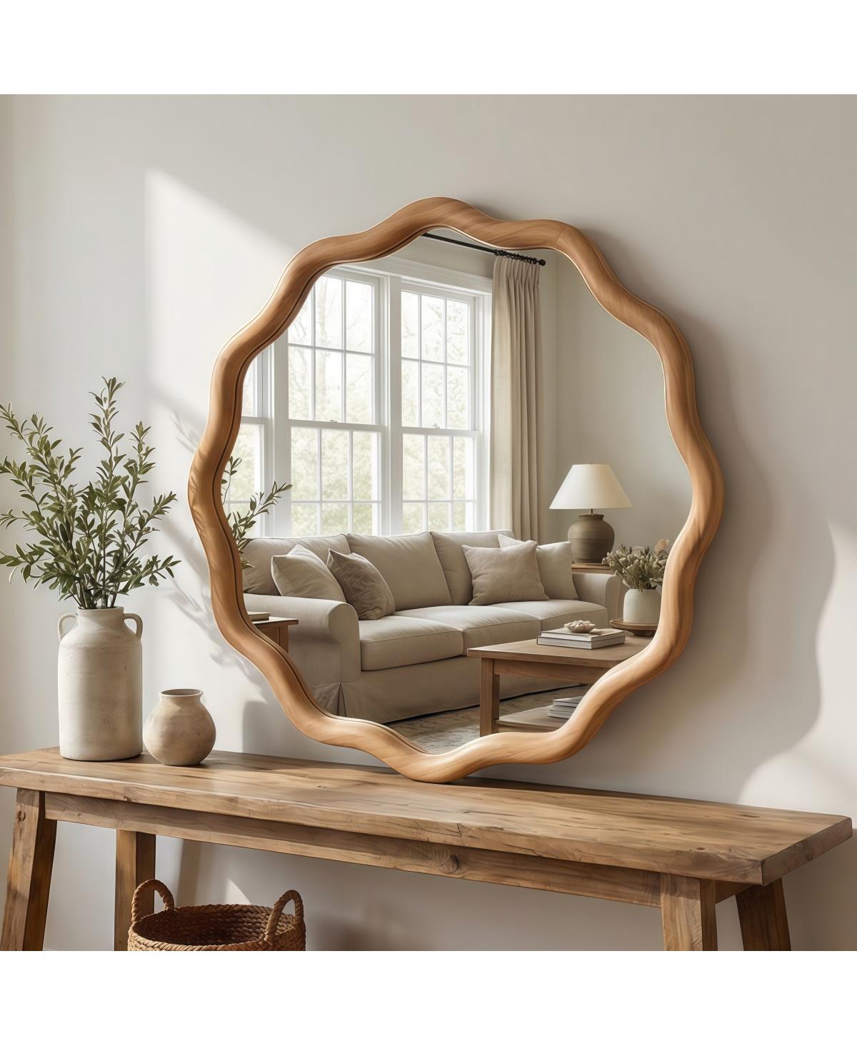 Click here for Laoties 24 Round Wavy Wood Frame Accent Mirror for... prices