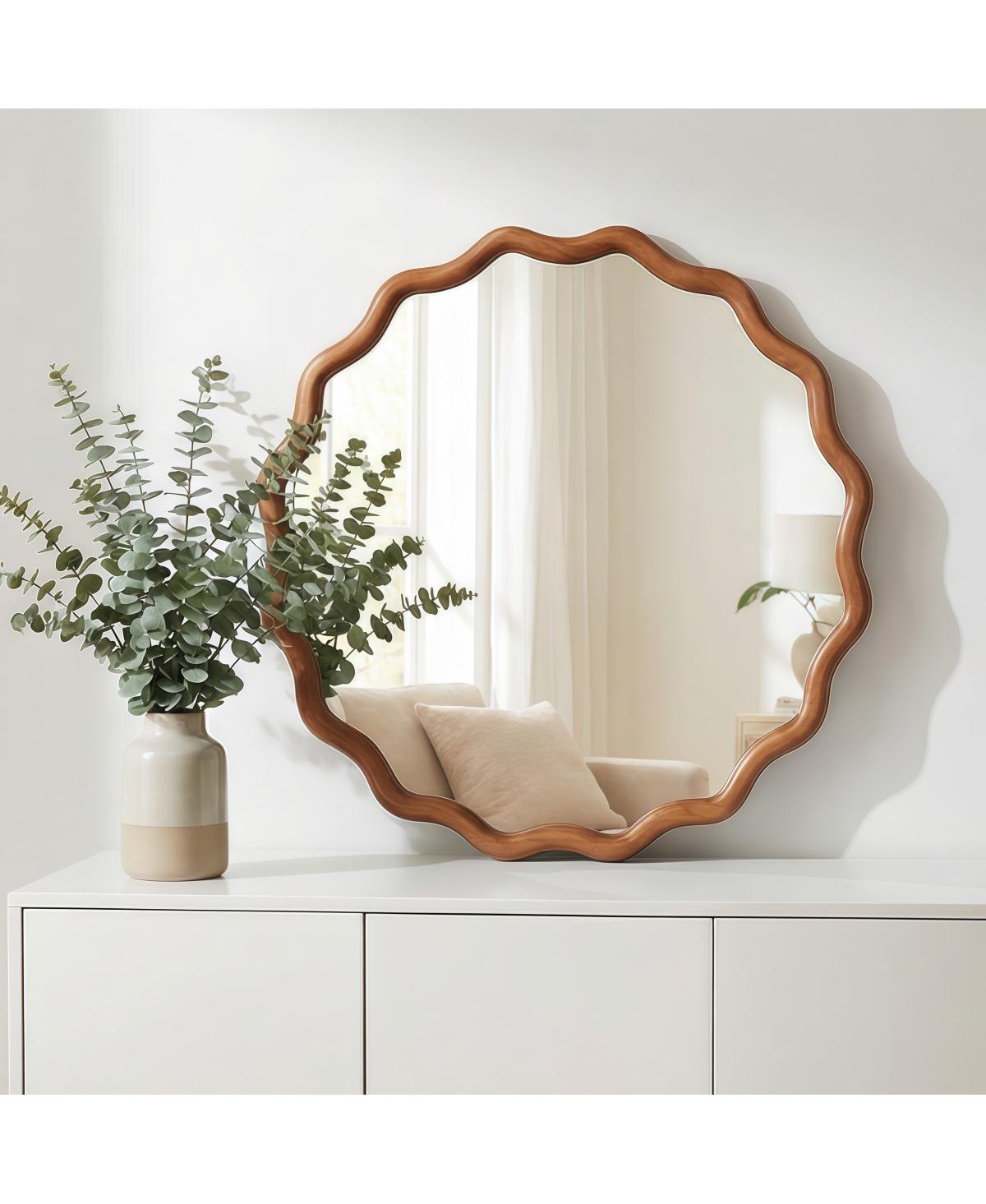 Click here for Laoties 24 Round Wavy Wood Frame Accent Mirror for... prices