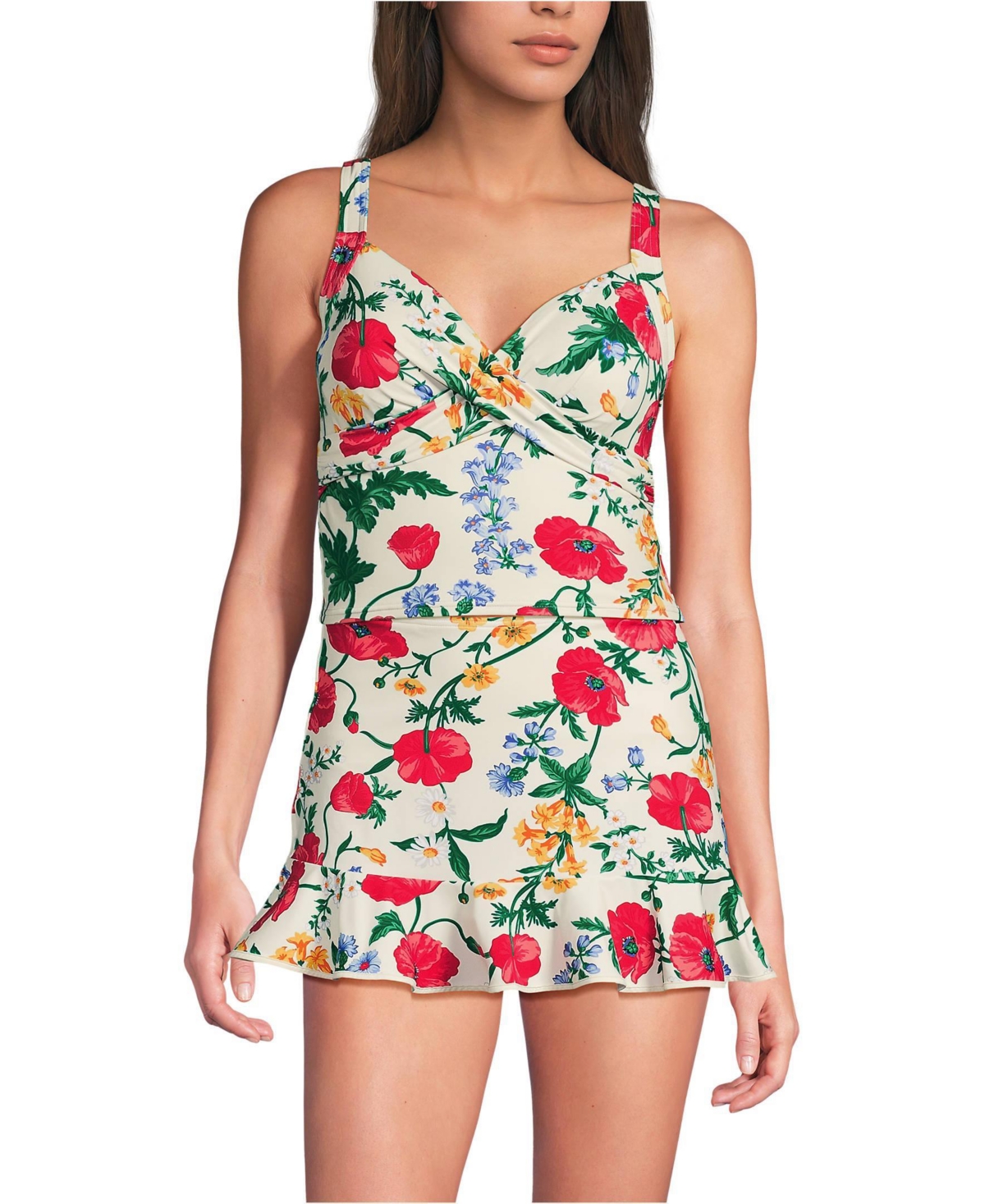Click here for Lands End Womens V-Neck Wrap Midkini Top - Egret/p... prices