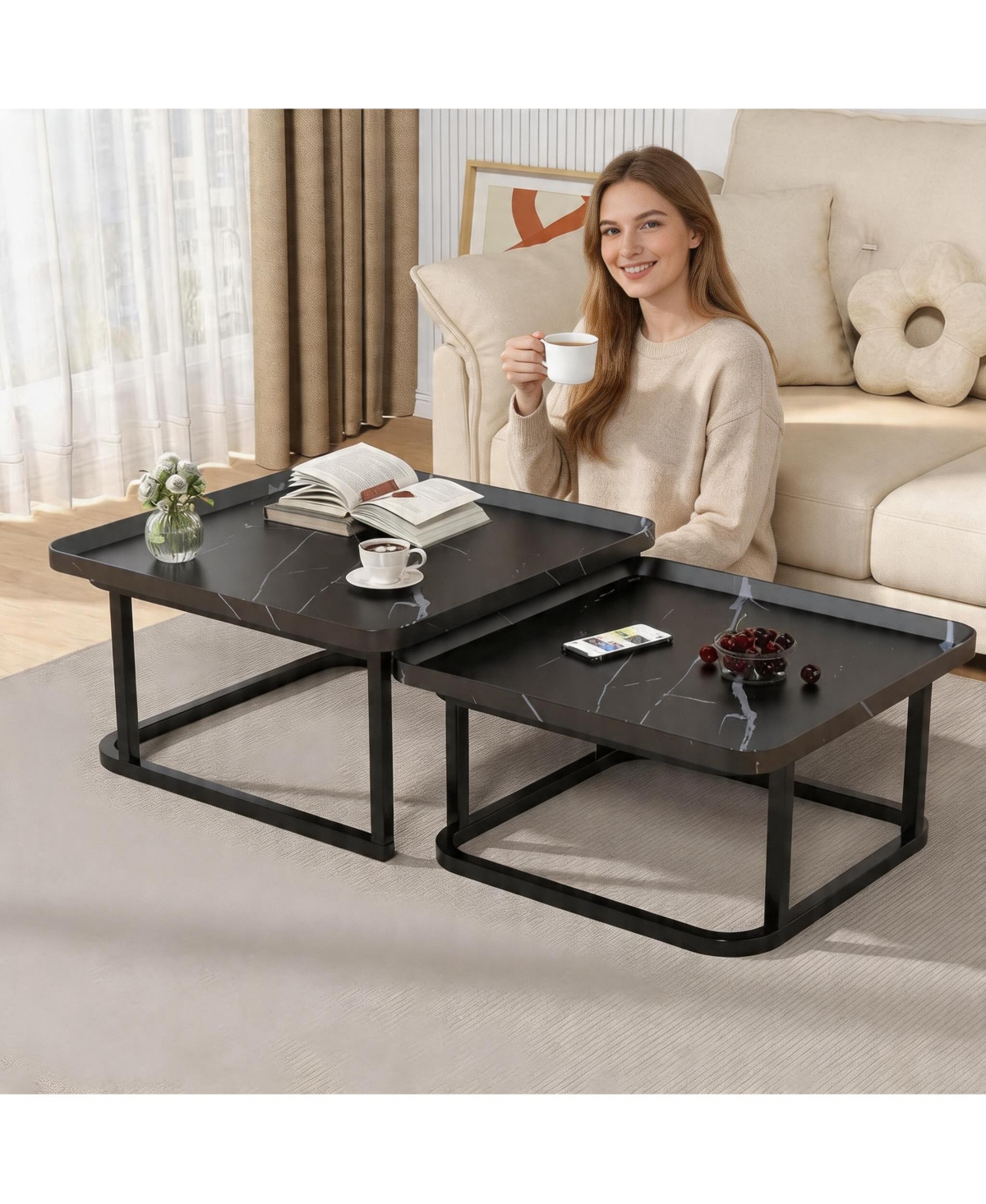 Click here for gaomon Square Nesting Coffee Table Set of 2  Woode... prices