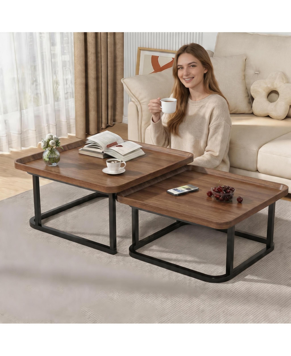 Click here for gaomon Square Nesting Coffee Table Set of 2  Woode... prices