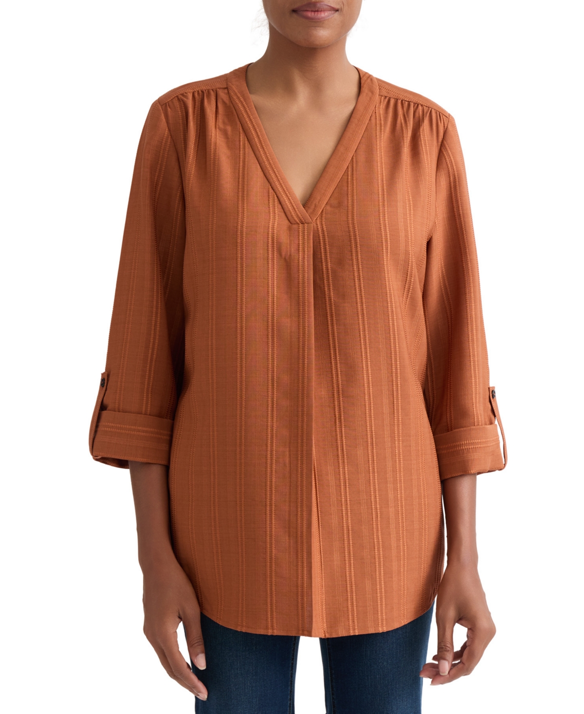 Click here for Jones New York Womens V-Neck Pleated-Front Jacquar... prices