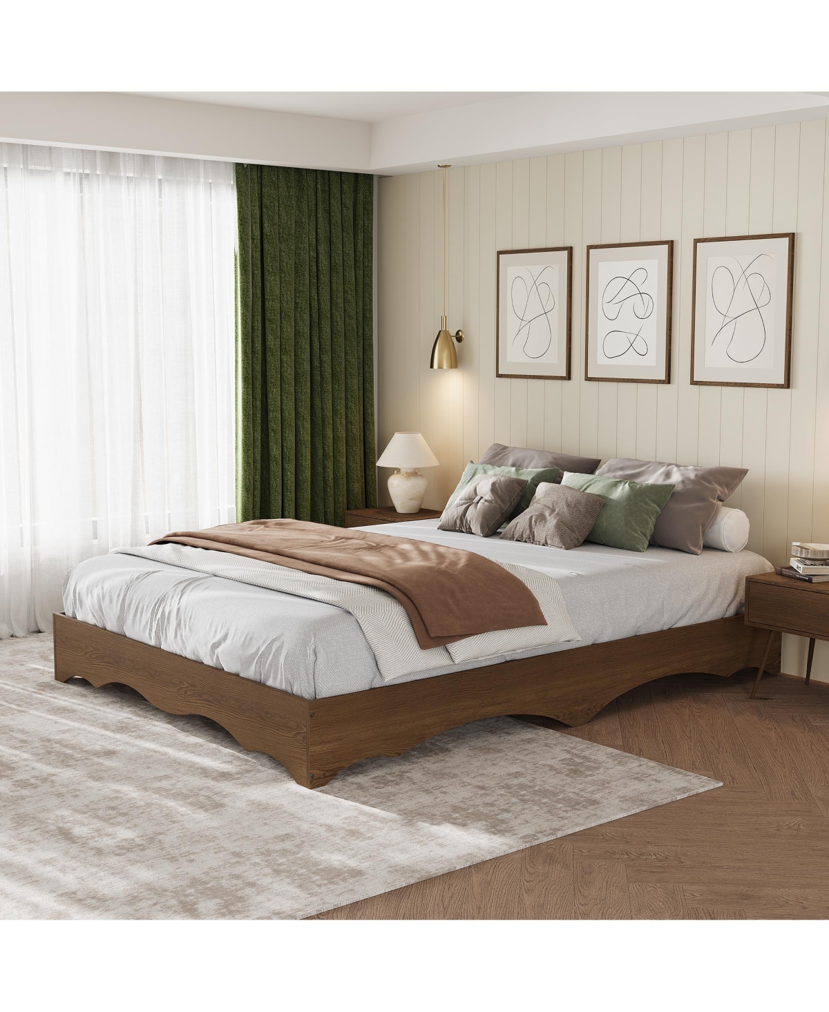 Click here for homfan Minimalist Wave Edge Wood Platform Bed Fram... prices