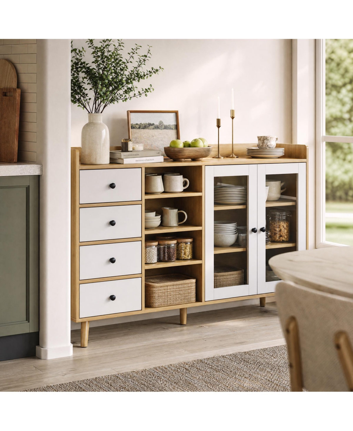 Click here for homfan Glass Door Sideboard Cabinet with Grille De... prices