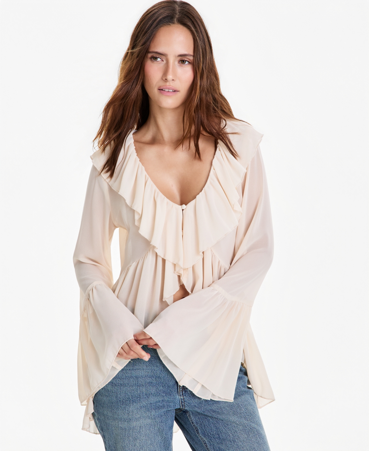 Click here for And Now This Womens Chiffon Ruffle Tunic Blouse  M... prices