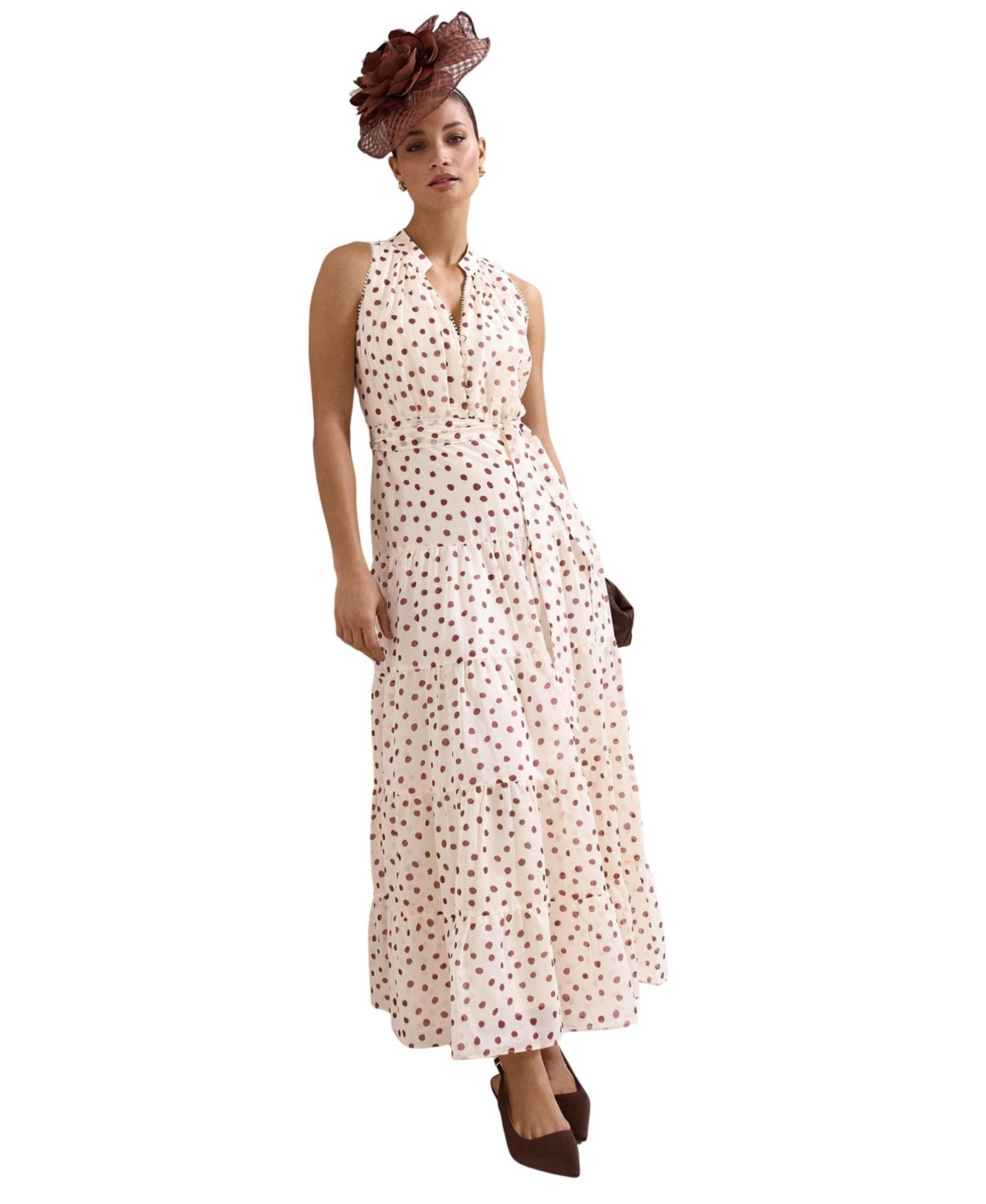 Click here for Phase Eight Womens Nita Polka Dot Maxi Dress - Cre... prices