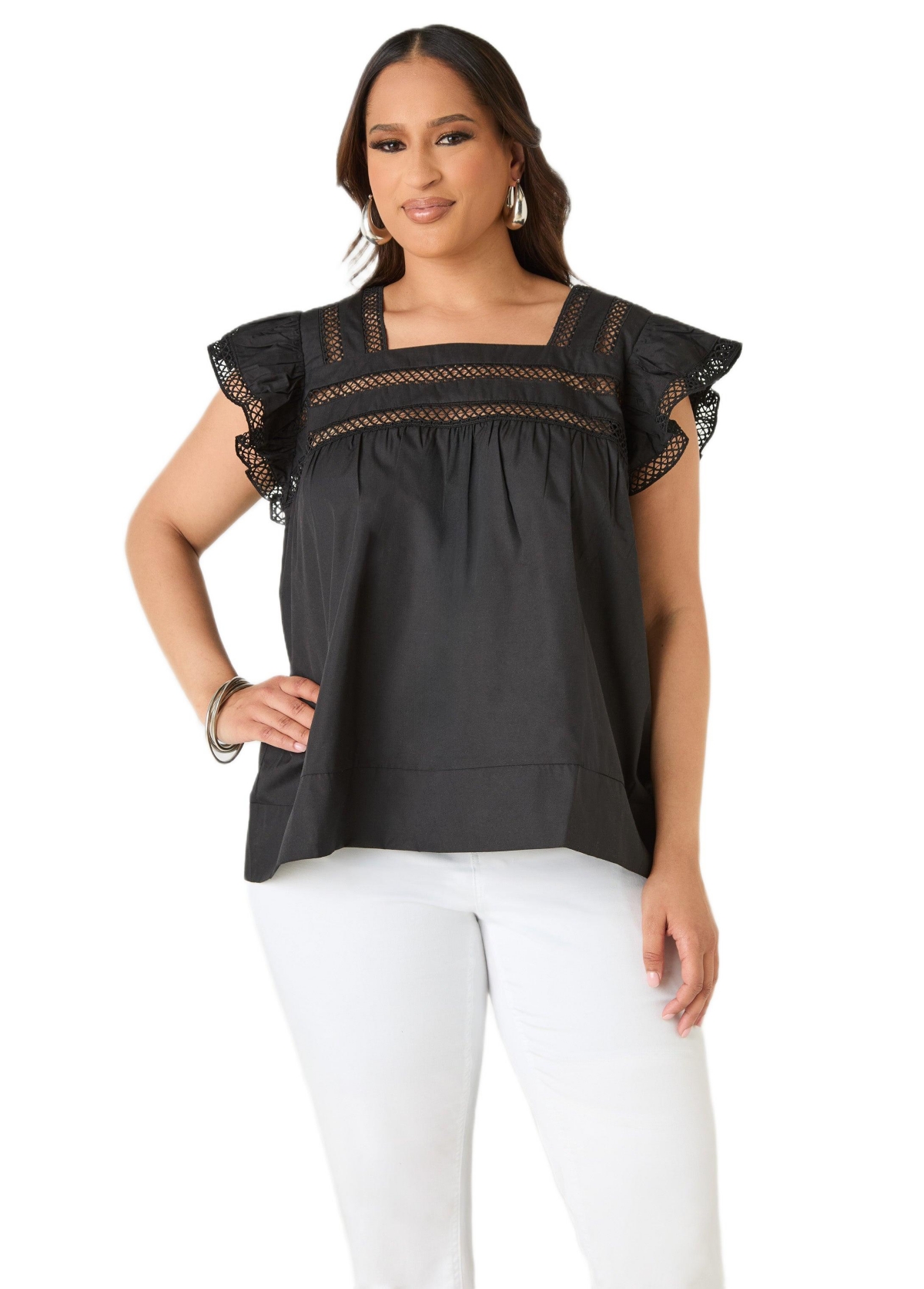 Click here for Ashley Stewart Plus Size Lattice Trimmed Poplin Sh... prices