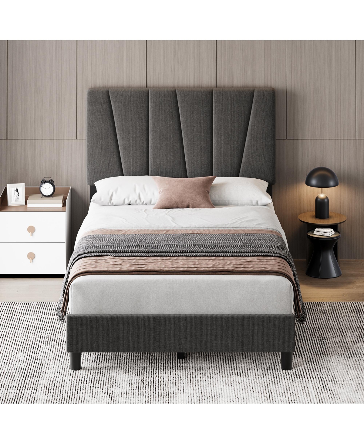 Click here for homfan Modern Upholstered Platform Bed Frame with... prices