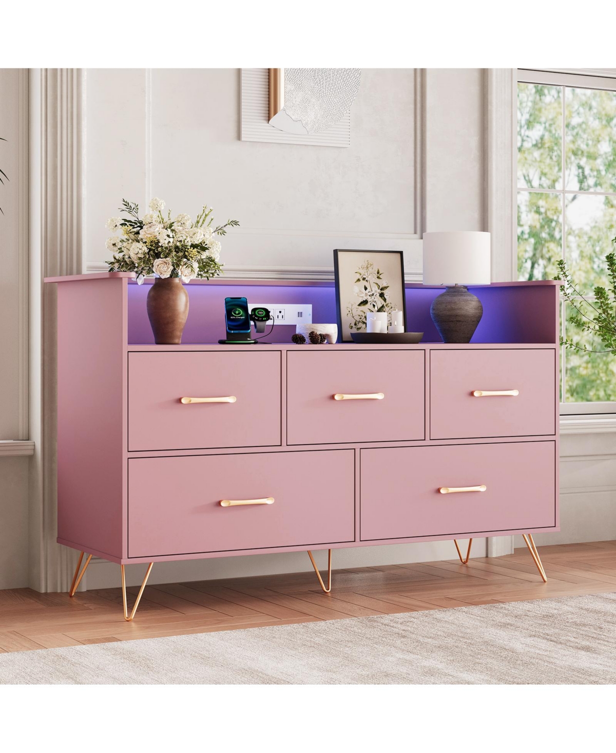 Click here for homfan 5 Drawer Dresser with Led Light and Chargin... prices