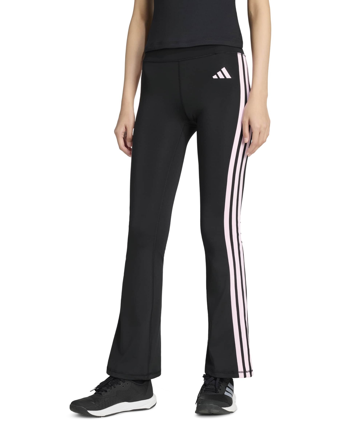 Click here for Optime Essentials 3 Stripes Flared Leggings - Blac... prices