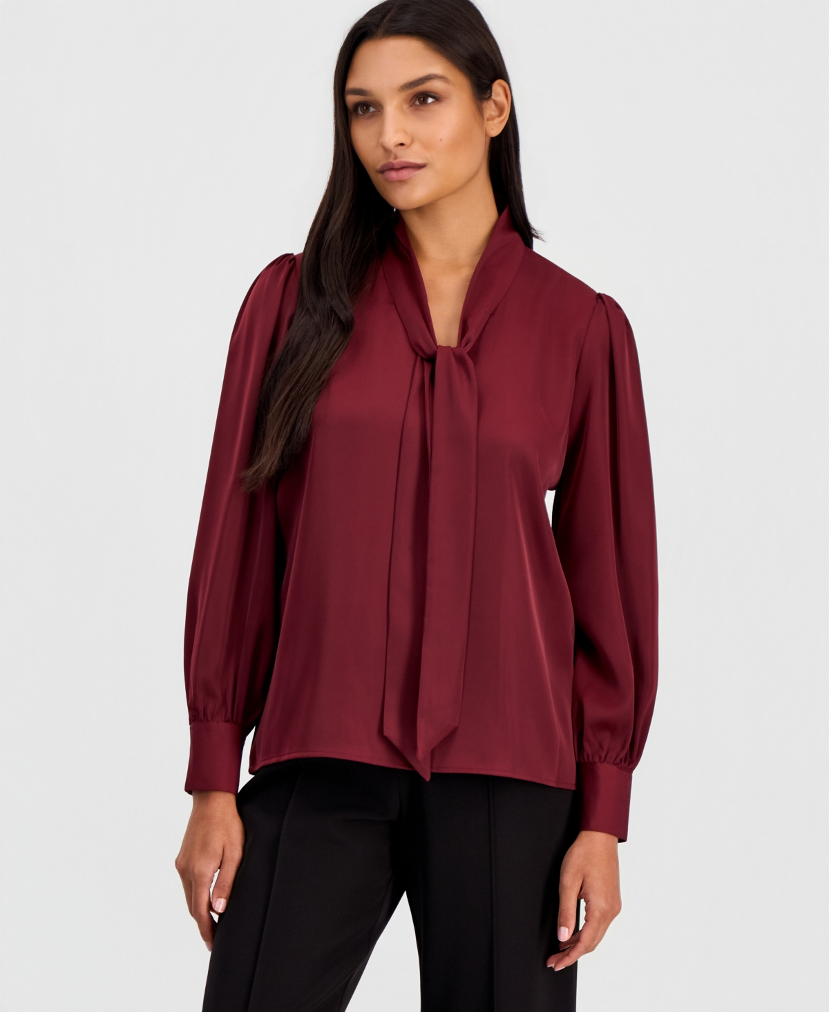 Click here for T Tahari Womens Tie-Neck Long-Sleeve Blouse - Clas... prices