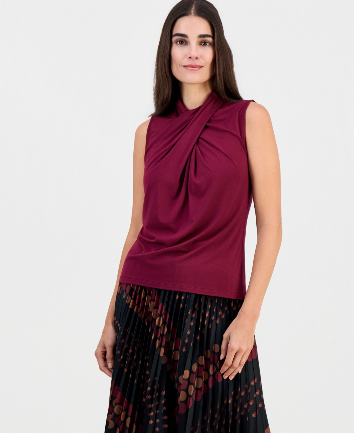 Click here for T Tahari Womens Asymmetric Draped-Neck Sleeveless... prices
