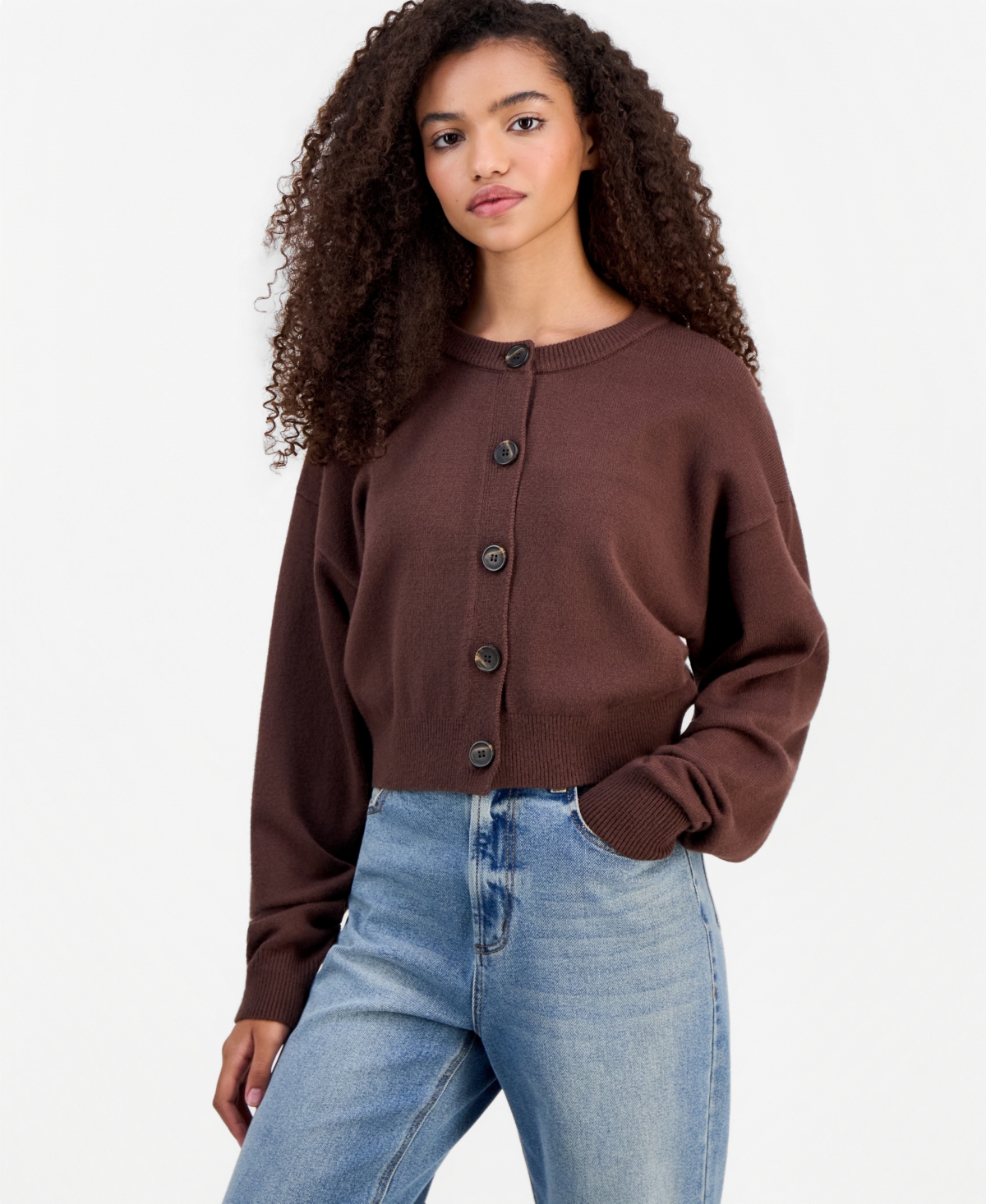 Click here for Pink Rose Juniors Crewneck Cropped Cardigan - Coco... prices