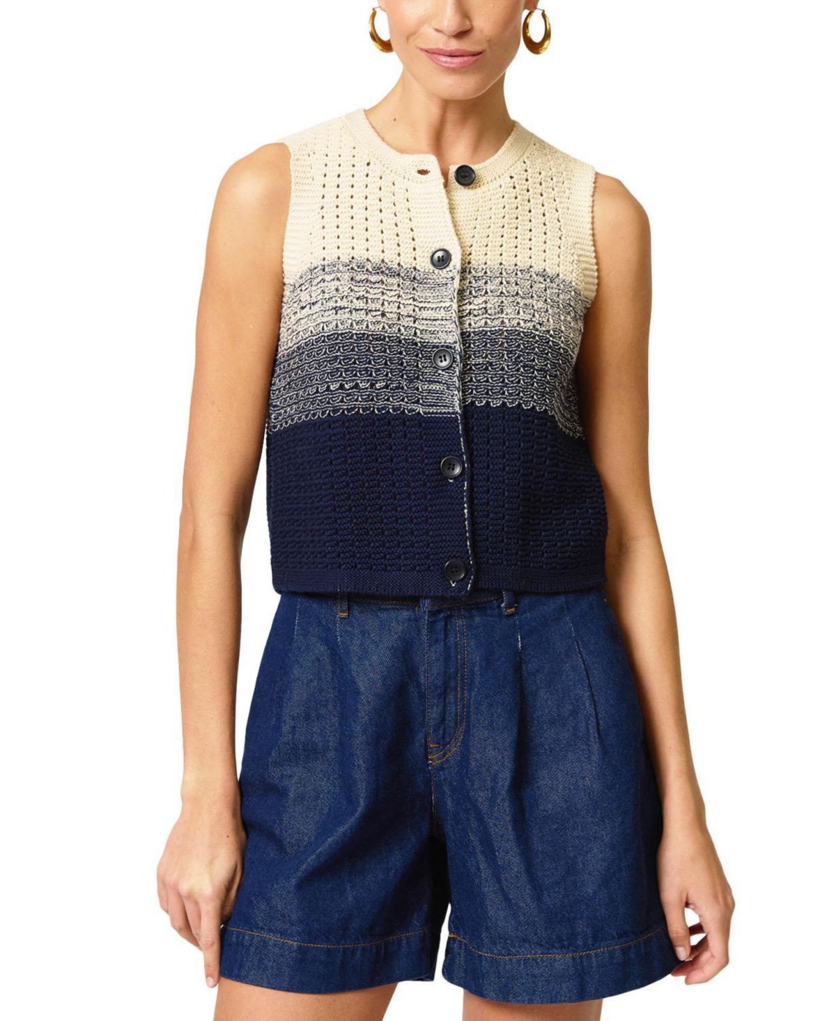 Click here for Central Park West Womens Jacy Gradient Crochet Ves... prices