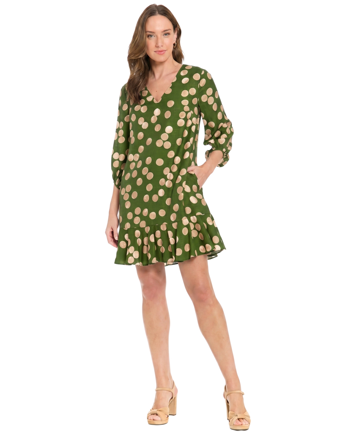 Click here for London Times Petite V-Neck Long-Sleeve Dress - Oli... prices