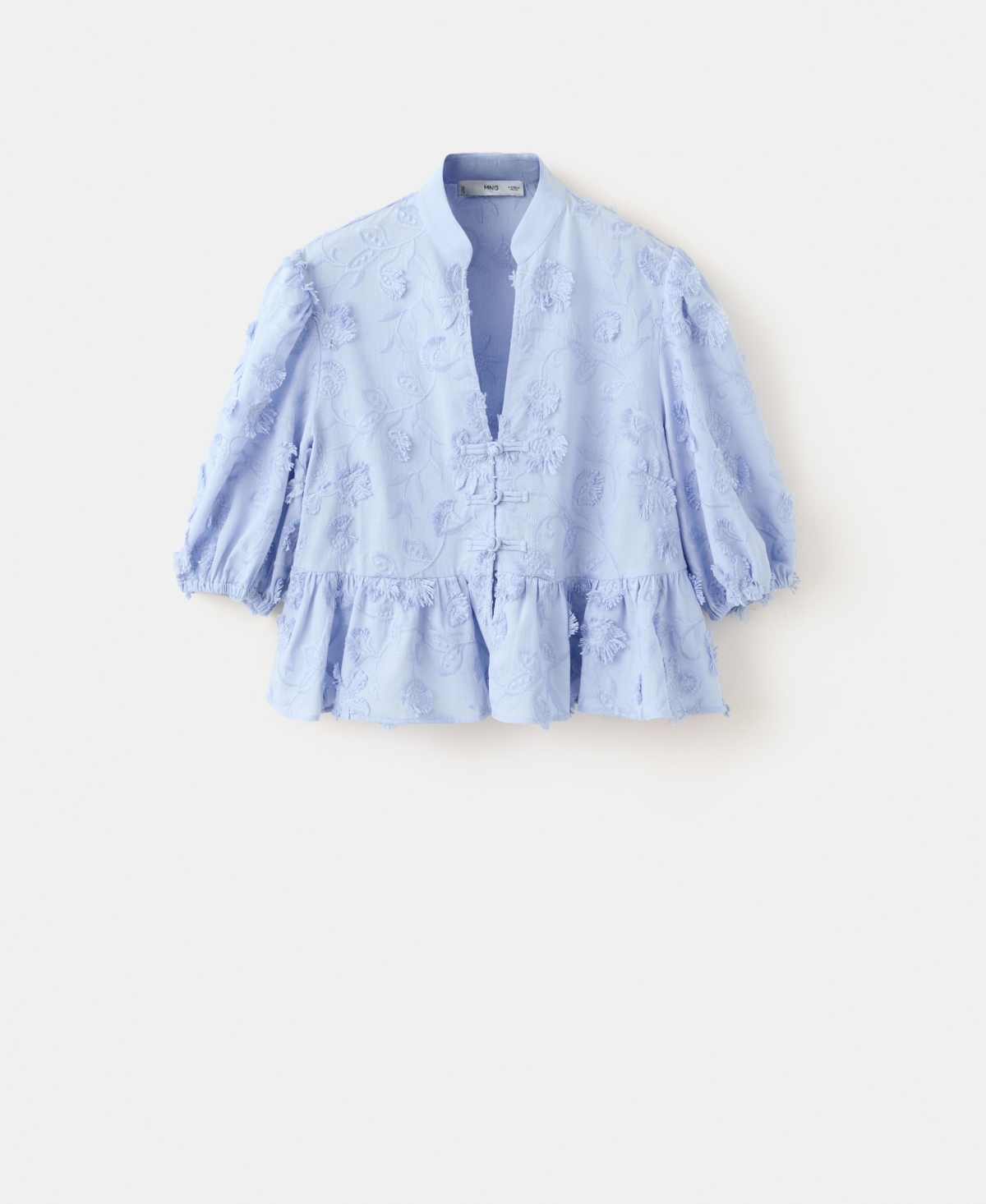 Click here for Mango Womens Embroidered Puff-Sleeve Blouse - Sky... prices