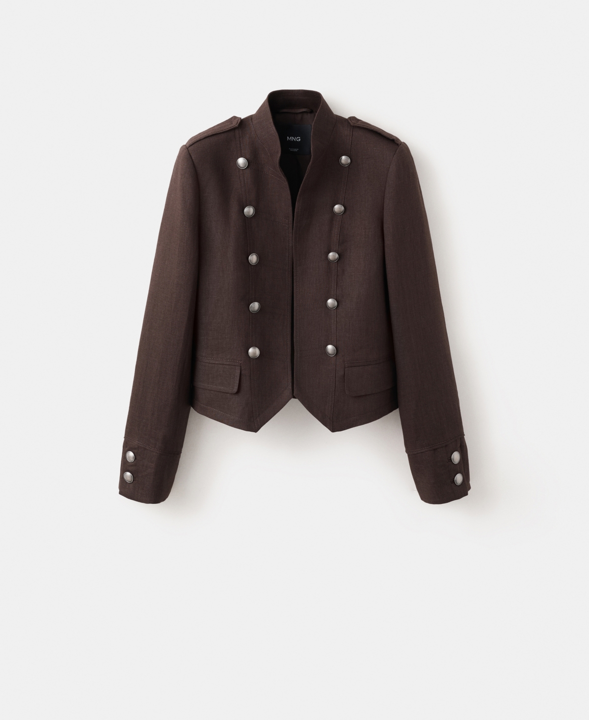 Click here for Mango Womens Buttons Linen Jacket - Chocolate prices