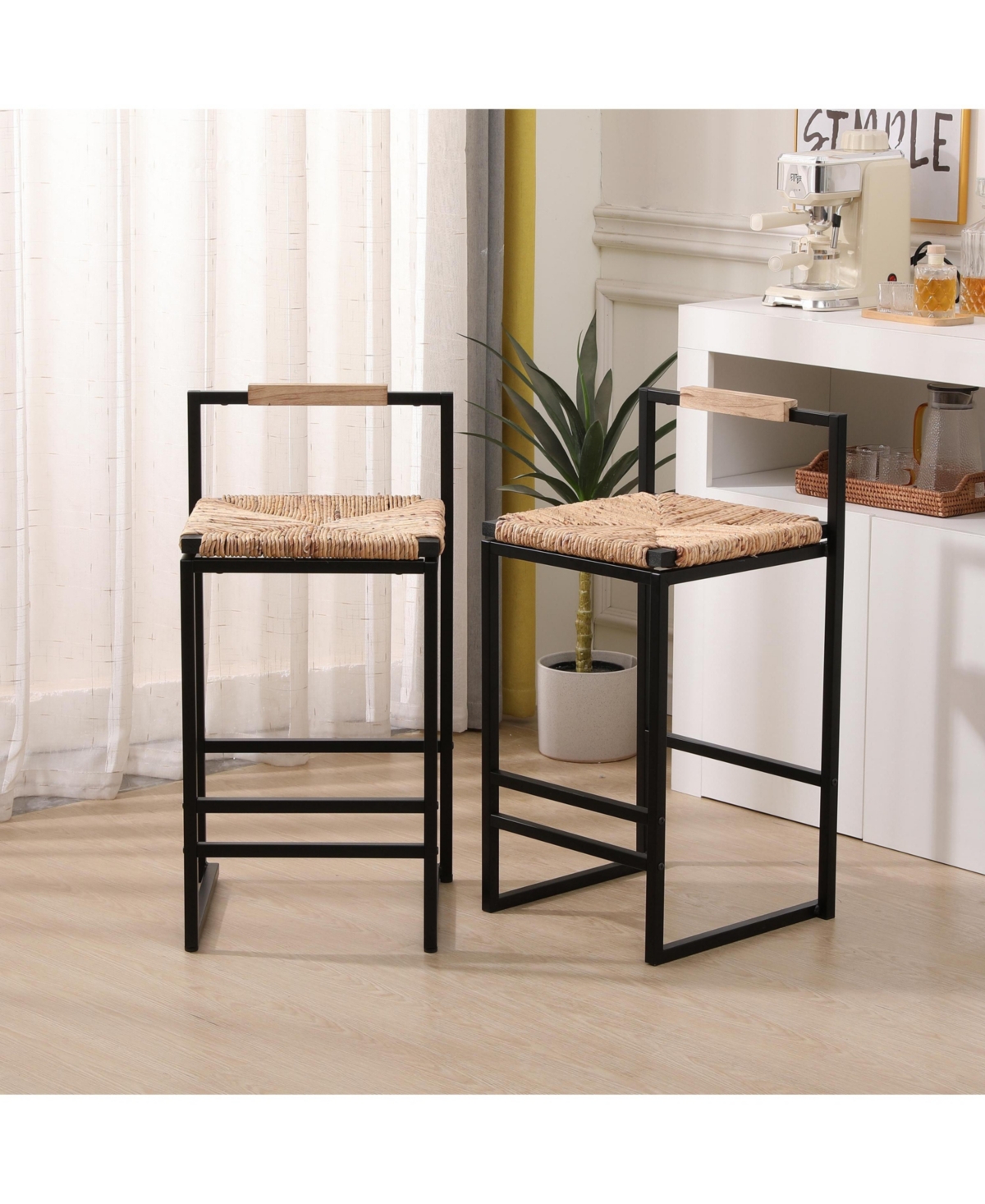 Click here for Flynama Set of 2 Water Hyacinth Woven Bar Stools w... prices