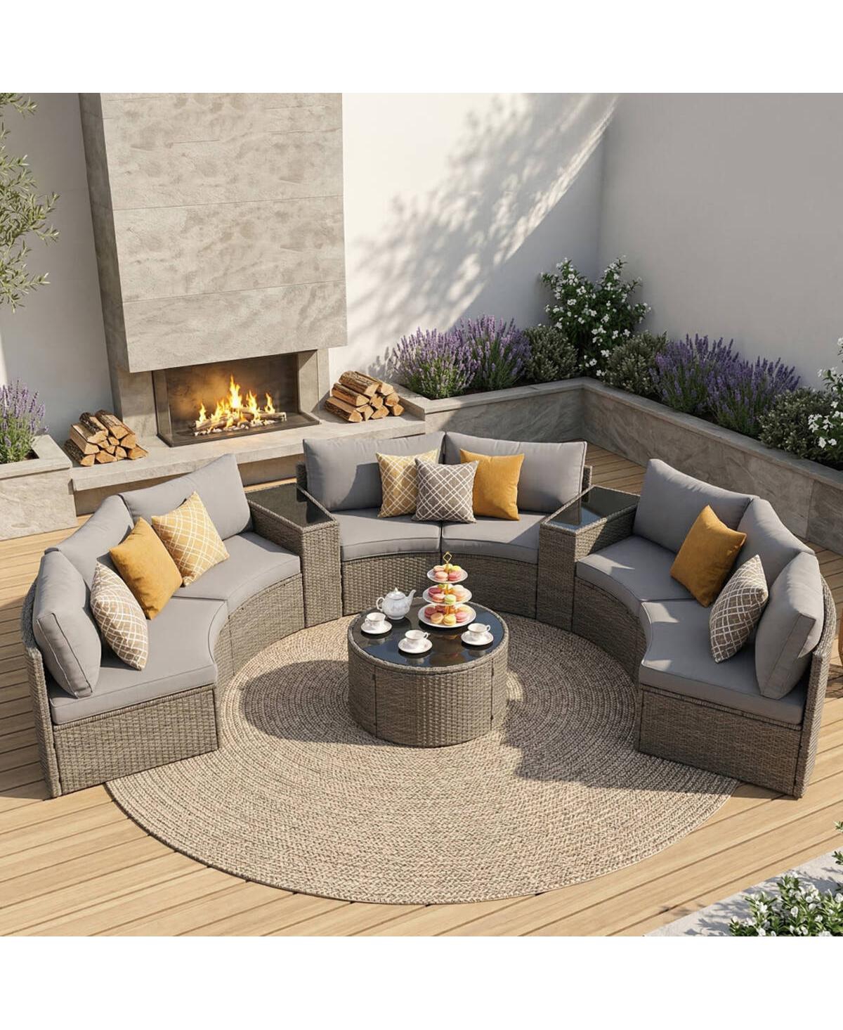 Click here for Asagikoiai 9-Piece Half-Moon Wicker Outdoor Patio... prices