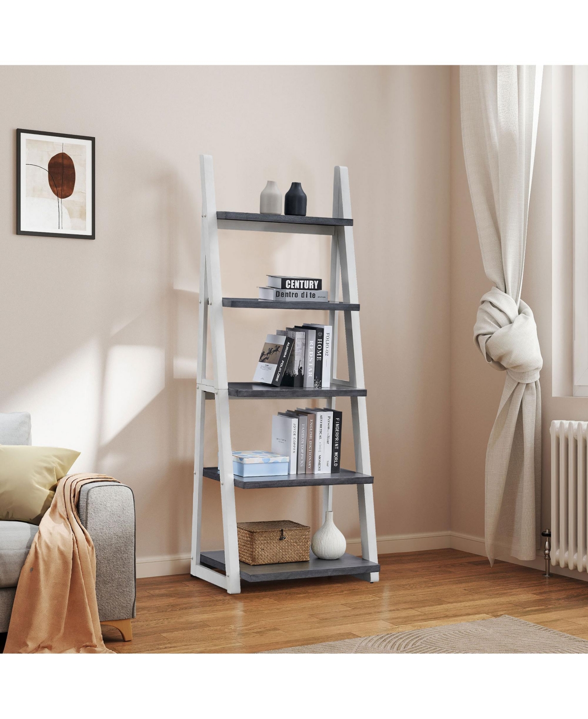 Click here for Flynama 5-Tier Rubber Wood Frame Ladder Bookshelf... prices