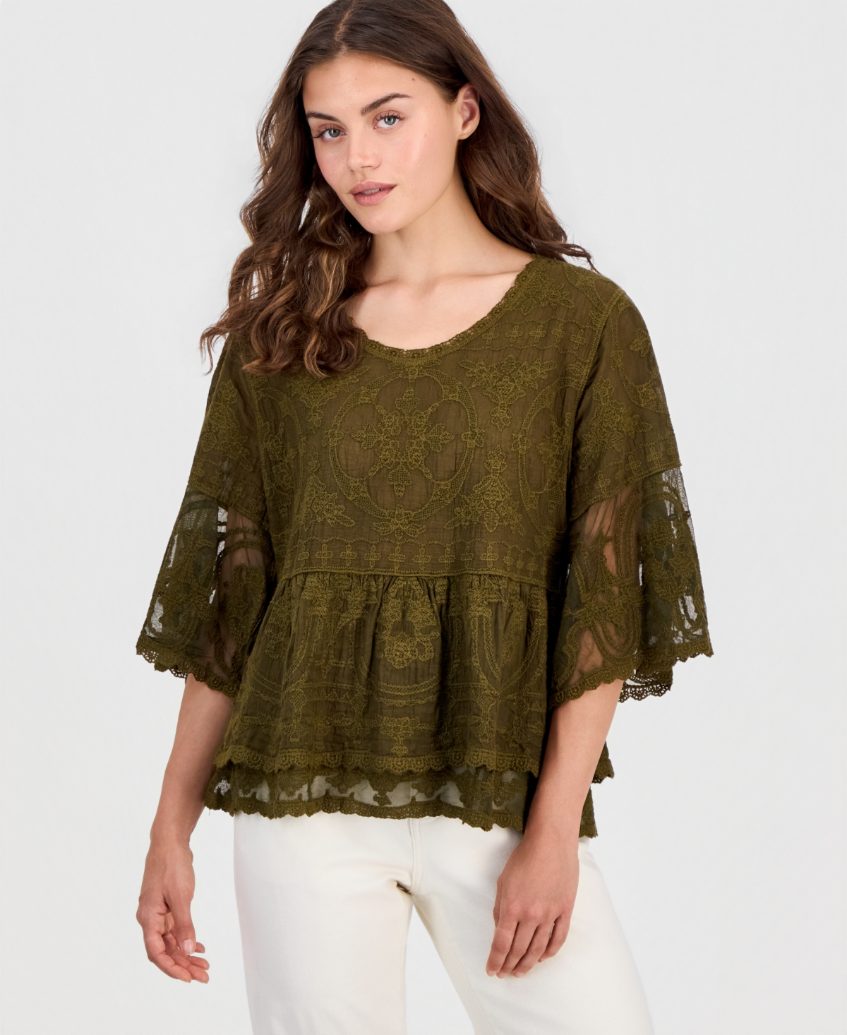 Click here for Democracy Petite Lace Double Bell Flounce Top - Ho... prices