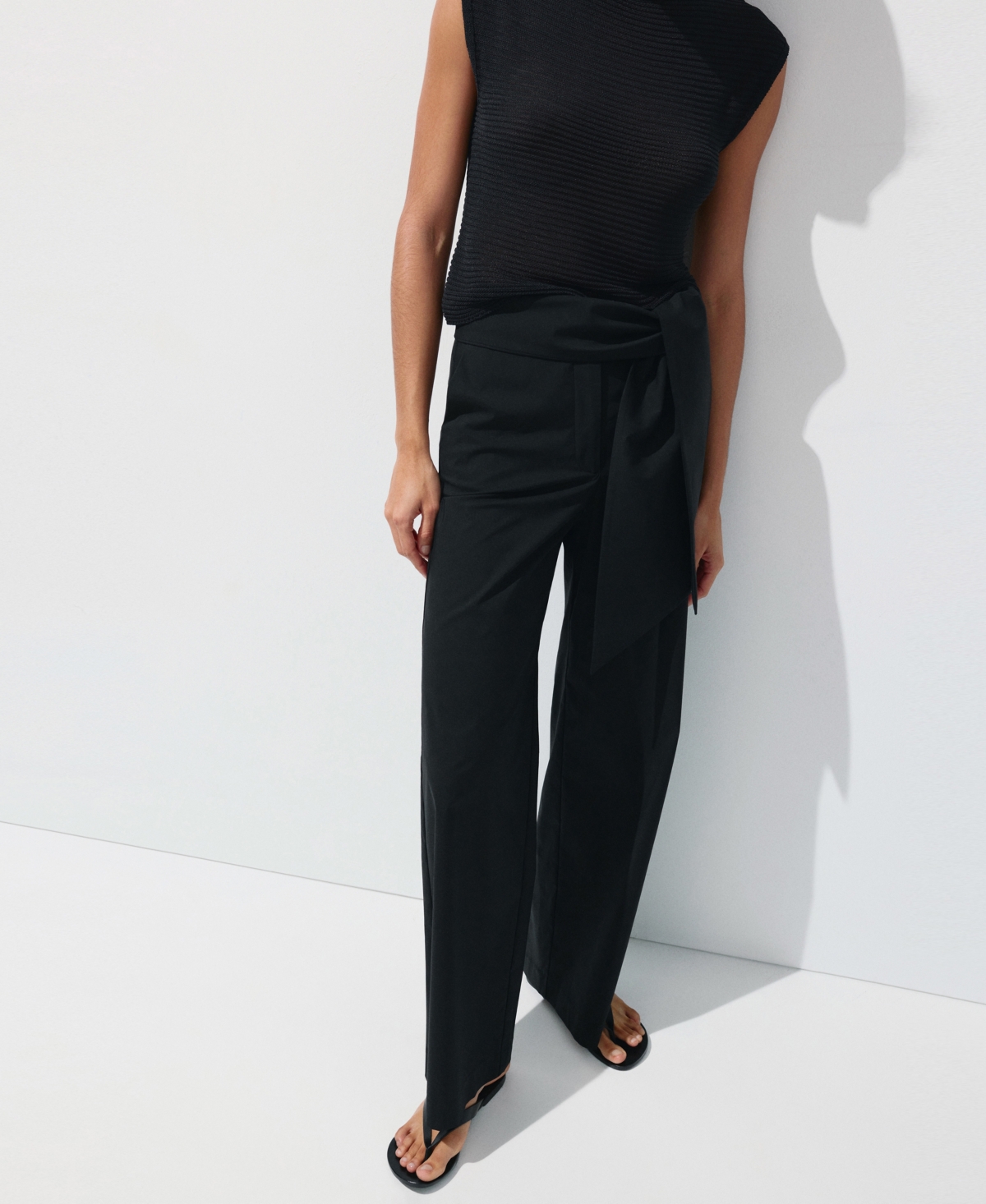 Click here for Mango Womens Bow Straight Pants - Black prices