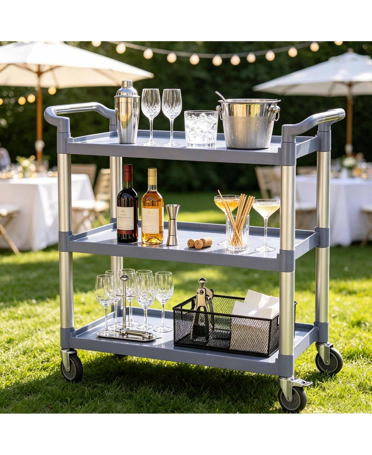 Click here for homfan 3 Tier Bar Cart  33 Inch Plastic Rolling Ut... prices