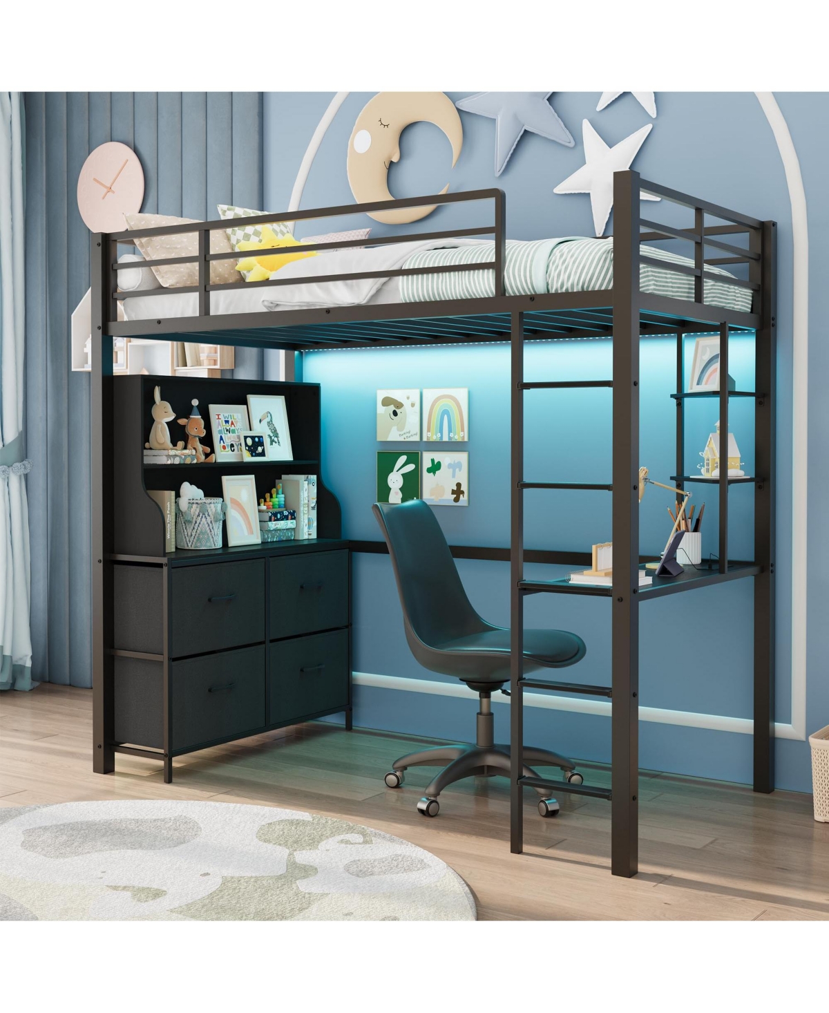 Click here for homfan Twin Loft Bed with Desk  Metal Loft Bed wit... prices