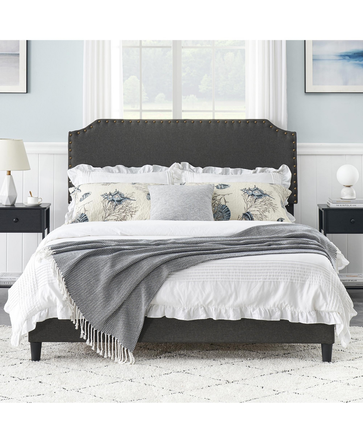 Click here for homfan Platform Bed Frame with Nail Head Headboard... prices