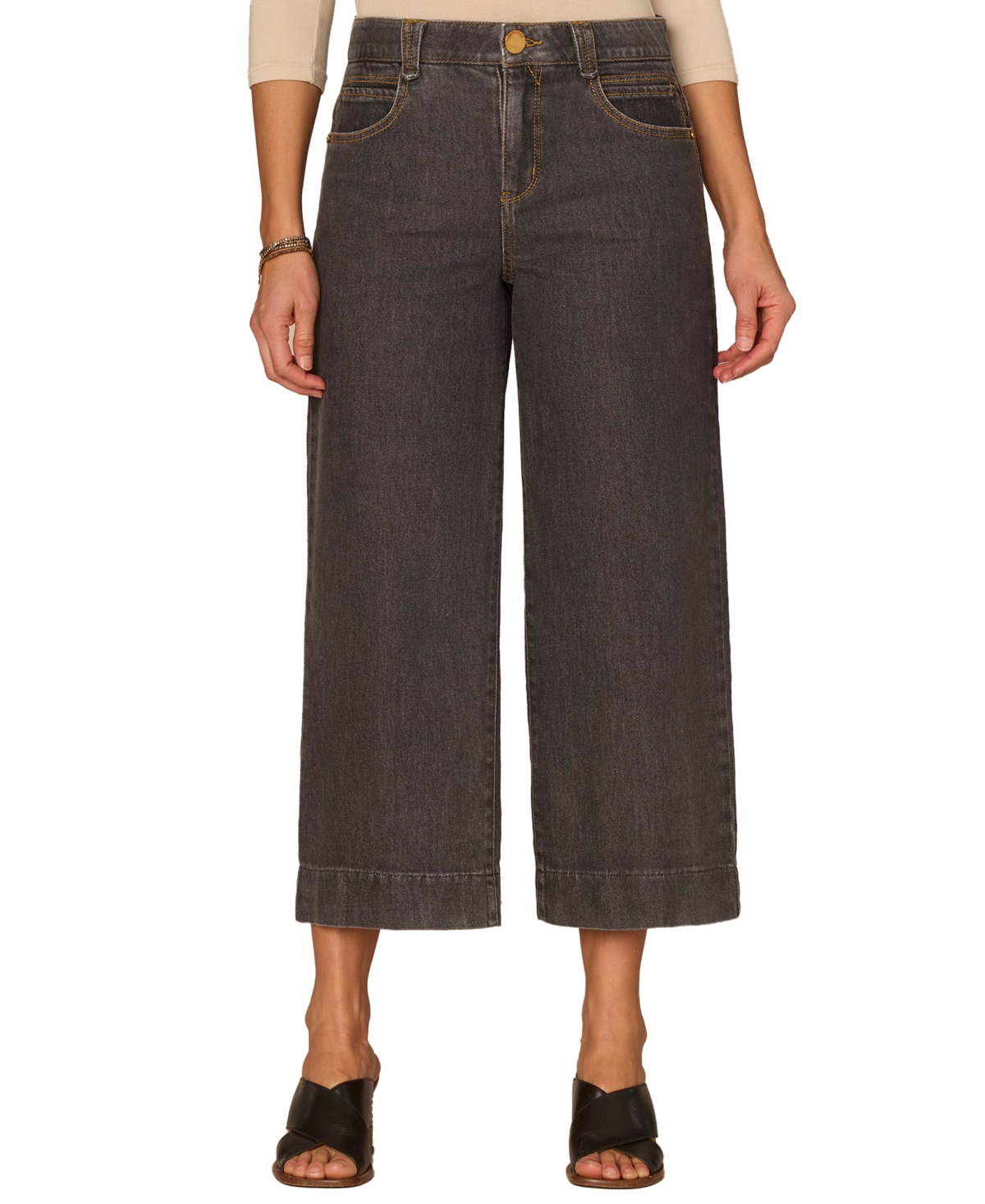 Click here for Democracy Petite Cropped Wide-Leg Jeans - Grey prices