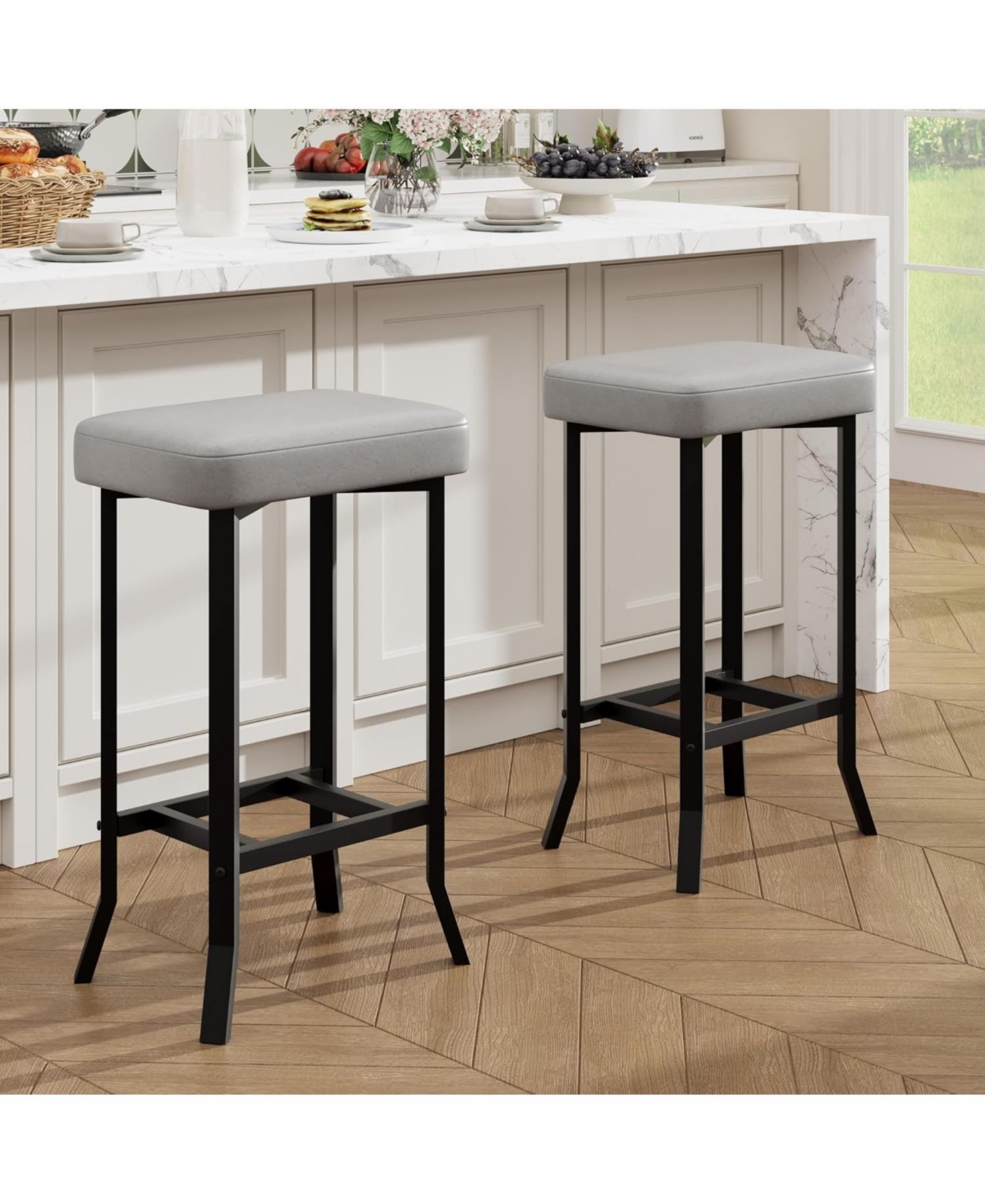 Click here for homfan Set of 2 24.6 Inch Bar Stools  Premium Faux... prices