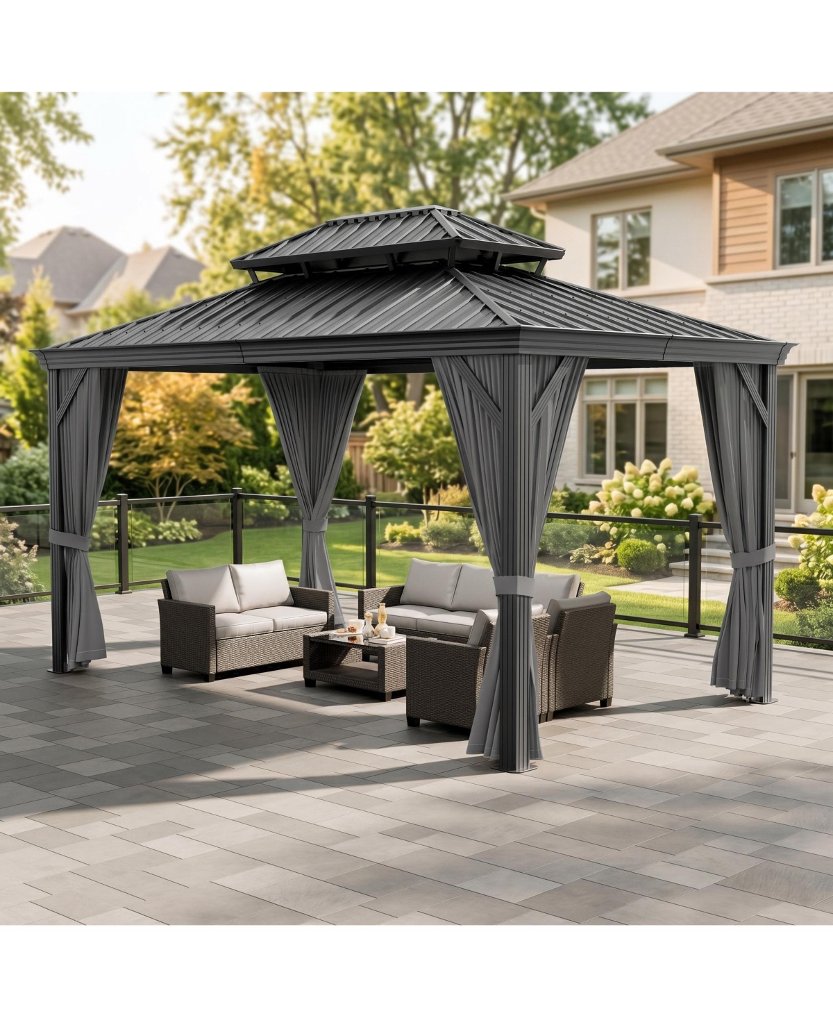 Click here for homfan Hardtop Gazebo with Double-Layer Steel Roof... prices