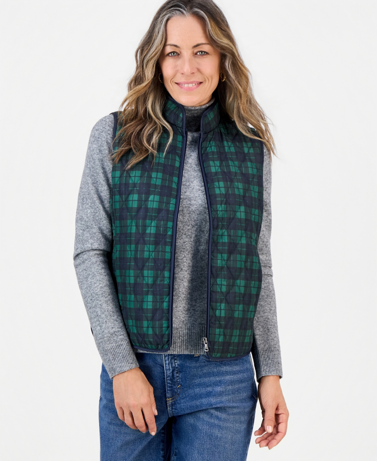 Click here for Style & Co Petite Quilted-Plaid Mock-Neck Vest  Ma... prices